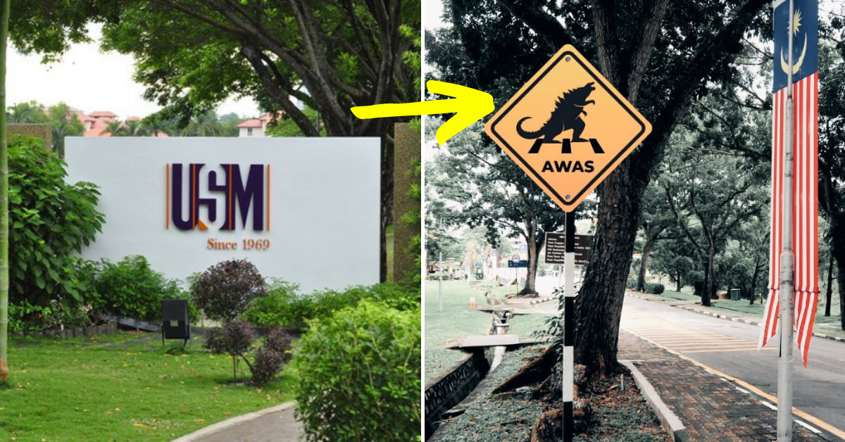 USM use cheeky Godzilla crossing road signs to warn passerby about wild ...